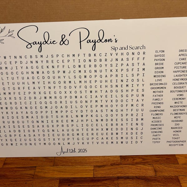 Custom Dry-erase Wedding Word Search - Sip and Search - Large Print ...