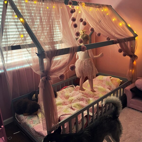 Kids Bed Canopy for Girls, Soft Smooth Play Tent, Crib Netting, Reading ...