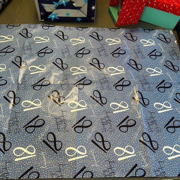 2 Sheets 18th Birthday Wrapping Paper Age 18 Birthday White and Blue ...