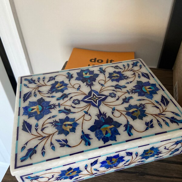 Rectangle Shape Black Marble Trinket Box With Royal Look Semi Precious ...