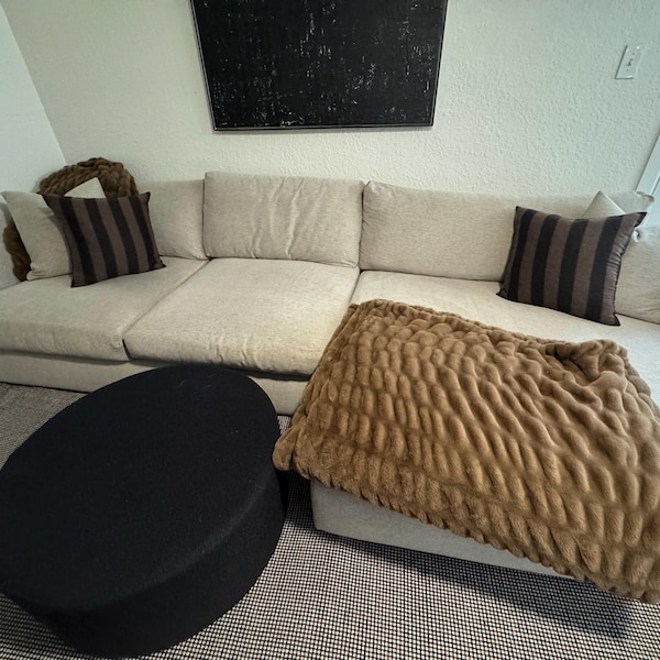 Wool, Genuine Leather, Pillow Cover, Camel, Greige - Etsy