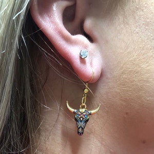 Bull Charm Necklace With Gold and Enamel Chain, Cow Steer Charm - Etsy