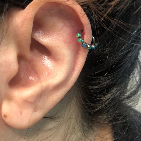 Opal Tragus Hoop Implant Grade Titanium, Conch Hoop, Clicker Hoop ...