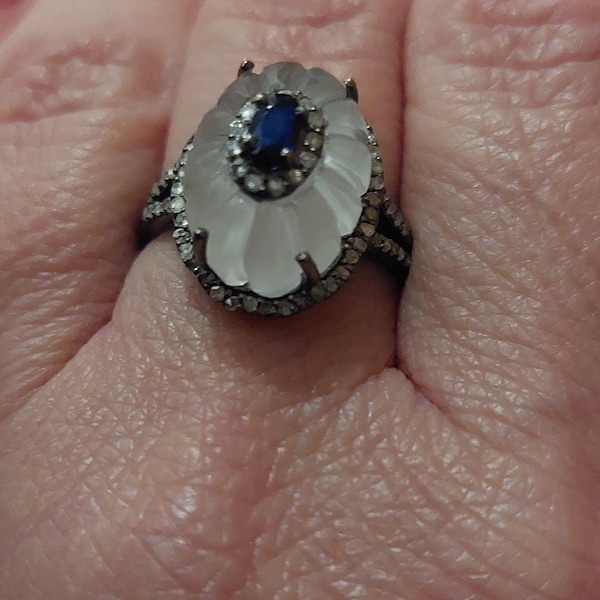 Natural Cabochon Black Fire Opal Earring Ring,natural Pave Diamond Ring ...