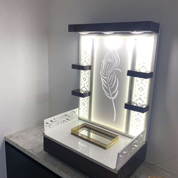 Shriji Temples Wooden Temple With LED Light for Home and Office Puja ...