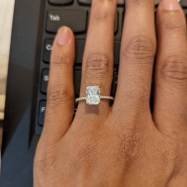 2CT Radiant Cut Engagement Ring, Silver Yellow Gold Plated Radiant Cut ...