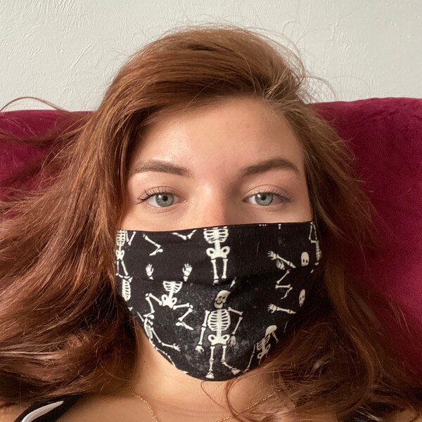 Skeleton Glow in the Dark Print Face Cover With Adjustable Elastic Ear ...