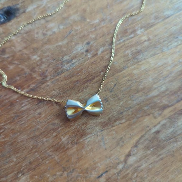 Pasta Necklace, Farfalle Necklace, Ribbon Necklace, Gold/ Silver/ Rose ...