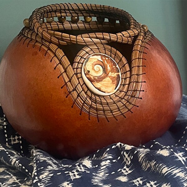 Gourd Vessel Dyedwith Jacquard Pinata Dye With a Pine Needle Woven Rim ...