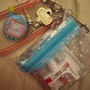 Clear Coin Pouch Holographic Glitter Stars, Black or White Zipper Small ...