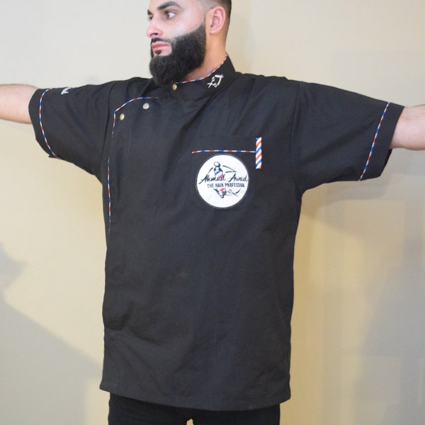 Barber Cut Jacket / Smock - Black With Barber Pole Trim - Etsy