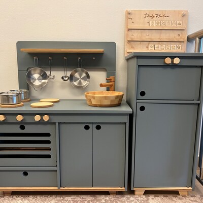 Dusty Blue Wooden Play Kitchen Kids Room Furniture - Etsy