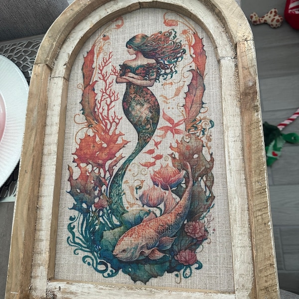 Mermaid Wall Art | 14" X 22" | French Poster Wall Art | Linen Wall ...