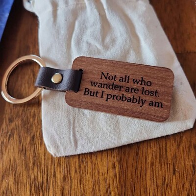 Personalized Wooden Engraved Keychain Wood and Leather Custom - Etsy