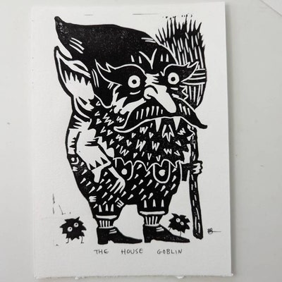 The House Goblin, House Elf, Goblin Art, Troll Art, Linocut Print ...