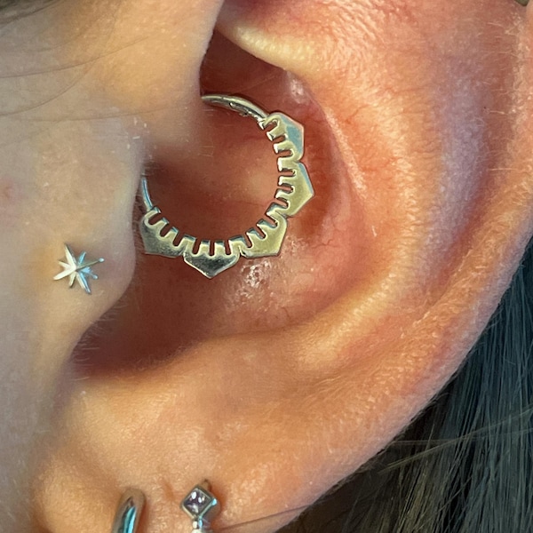 Ruby X Diamond Daith Hoop Earring • Nose Ring • Conch Hoop • Hoop ...