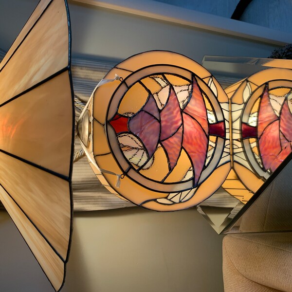 Stained Glass Panel Handmade Pinwheel Quilt Flower Pattern in Blue ...