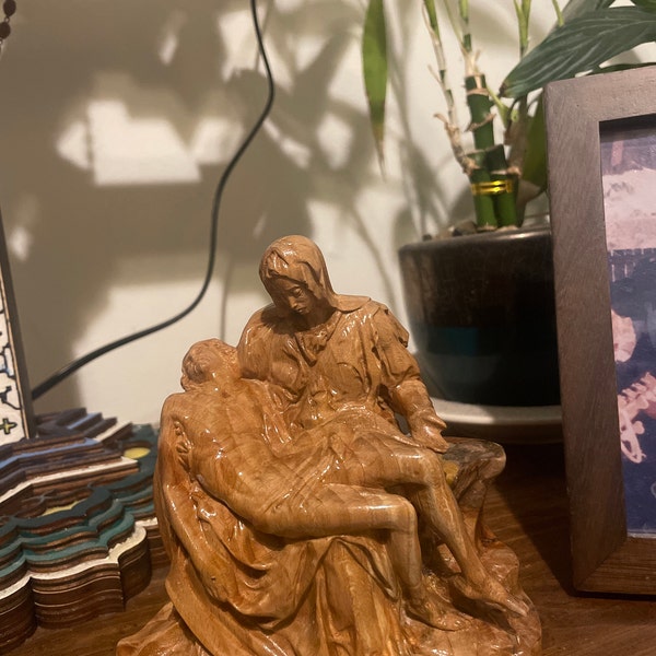 La Pieta by Michelangelo Wooden Statue Catholic Carving Virgin Mary ...