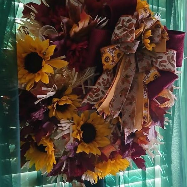 Burlap Wreath for Front Door Year Round, Fall Orange Leaves Big Bow ...