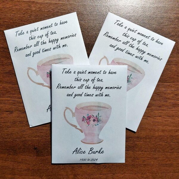 Funeral Tea Bag Cup of Tea Packets Favour Memorial Remembrance ...