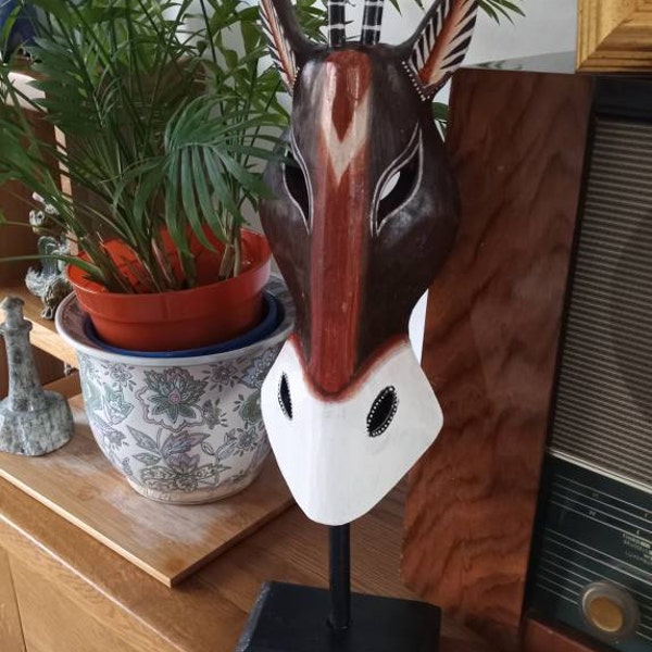 Wooden Animal Masks on Plinth Hand Carved Art Fair Trade Hand Painted ...