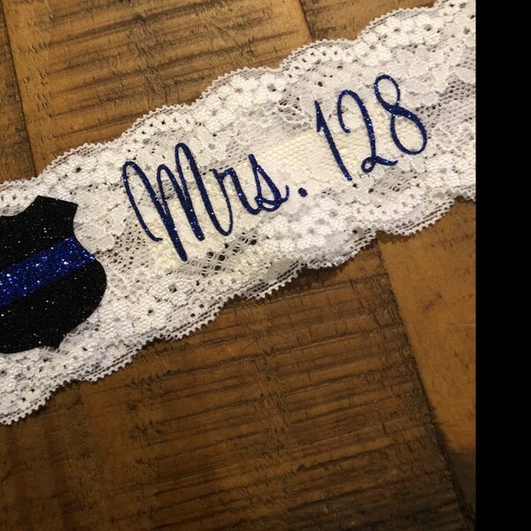 Police Garter, Police Wife, Blue Garter, Bling Garter, Personalized ...