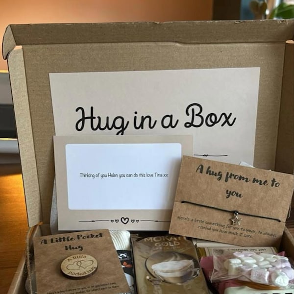 Hug in a Box Gift: Notebook, Pencil, Socks, Handmade Bracelet, Handmade ...