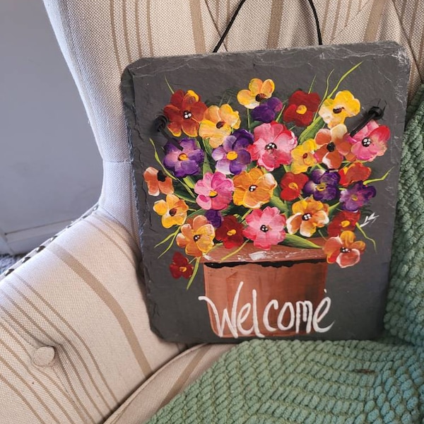 Floral Welcome Slate Sign: Hand-painted Spring Garden Decor - Etsy