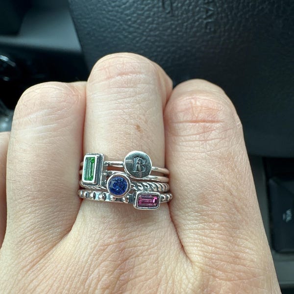 Set of 3 Stacking Family Birthstone Rings • Sterling Silver Gemstone ...