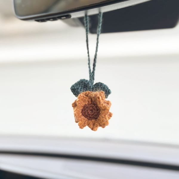 Sunflower Charm Crochet Pattern, Crochet Sunflower Rear View Mirror Car ...