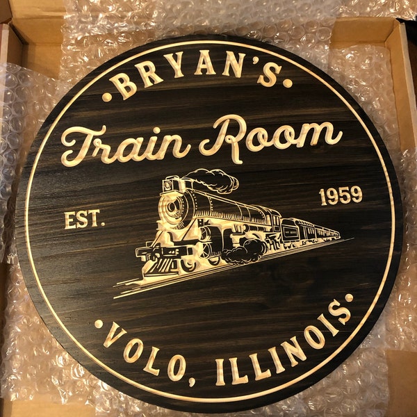 Carved Wood Train Room Sign: Personalized Man Cave Decor - Etsy