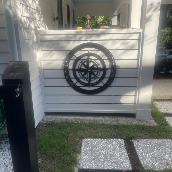 Personalized Compass Metal Sign - Custom Coordinates Sign - Nautical ...