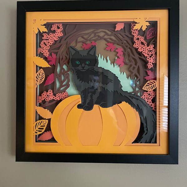 3d Fall Cat Scene Shadow Box Svg, 3d Fall Shadow Box Svg, 3d Layered ...
