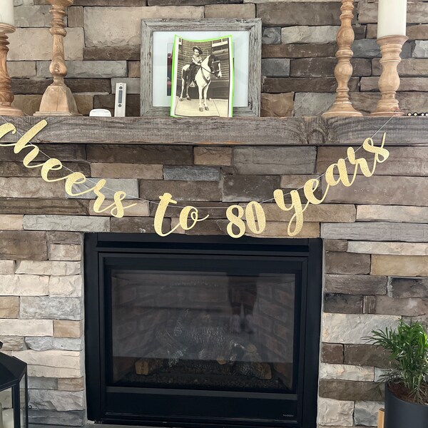 Cheers to 80 Years, 80th Birthday Banner, Happy Birthday Banner, Gold ...