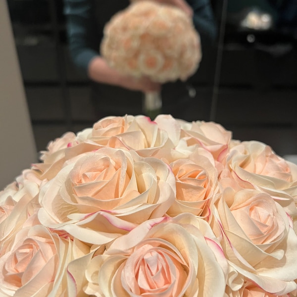 Artificial Flowers Wedding Bouquets, Blush Pink Real Touch Roses Bridal ...