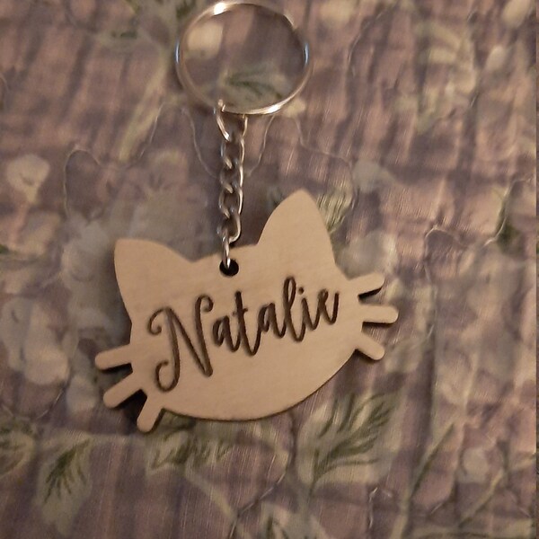 Personalized Cat Keychain, Custom Keychain, Engraved Wood Keychain ...