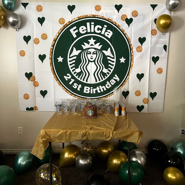 Custom Baby Shower Backdrop Starbucks Backdrop Happy Birthday Party ...