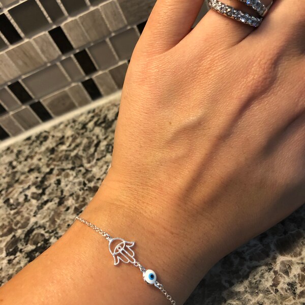 Hamsa and Evil Eye Bracelet - New Evil Eye Colors - Hand of Fatima Bracelet - Filigree Hamsa ...