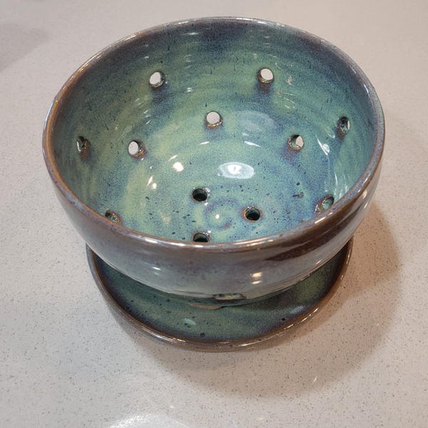 Berry Bowl, Small Pottery Colander in Turquoise - Etsy