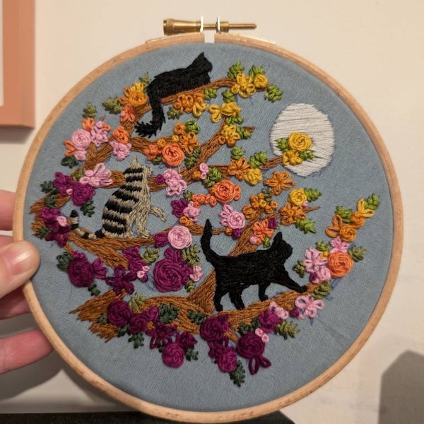 Black Cats Hand Embroidery Pattern "catwalk", Fall Fiber Craft PDF ...