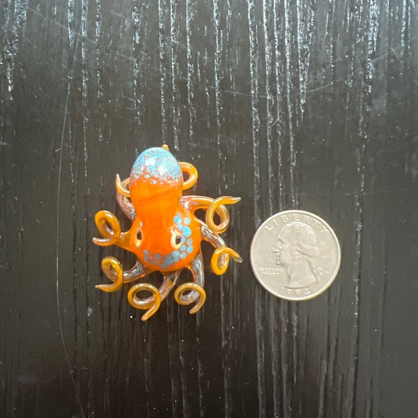 Blown Glass Orange and Blue Octopus Glass Figurine Octopus Glass Ocean ...
