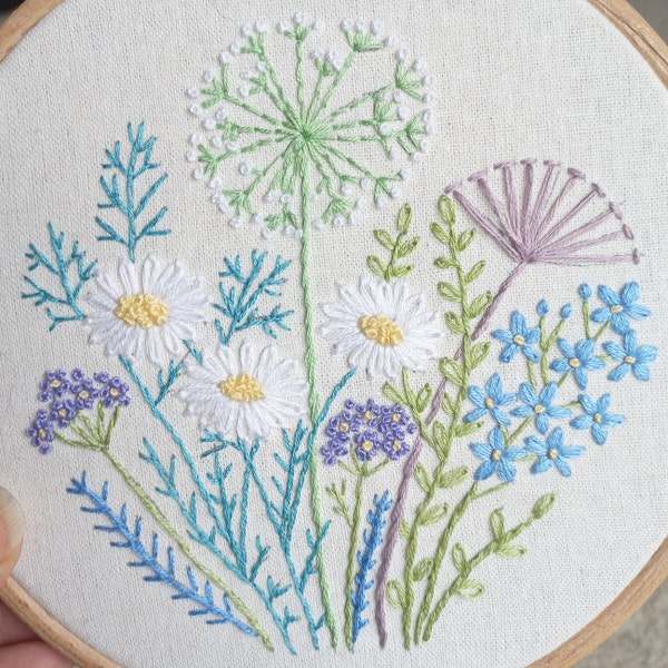 Creative Embroidery Flowers and Herbs Pattern 5”, Needlepoint Floral ...