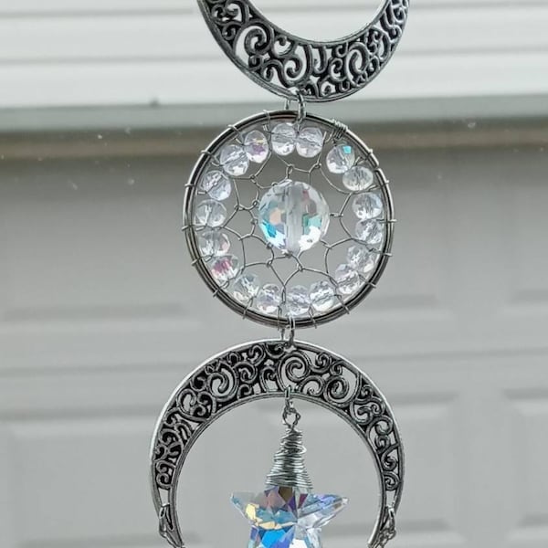 Shiny Celestial Crescent Moon Suncatcher, Rearview Mirror Car Charm ...