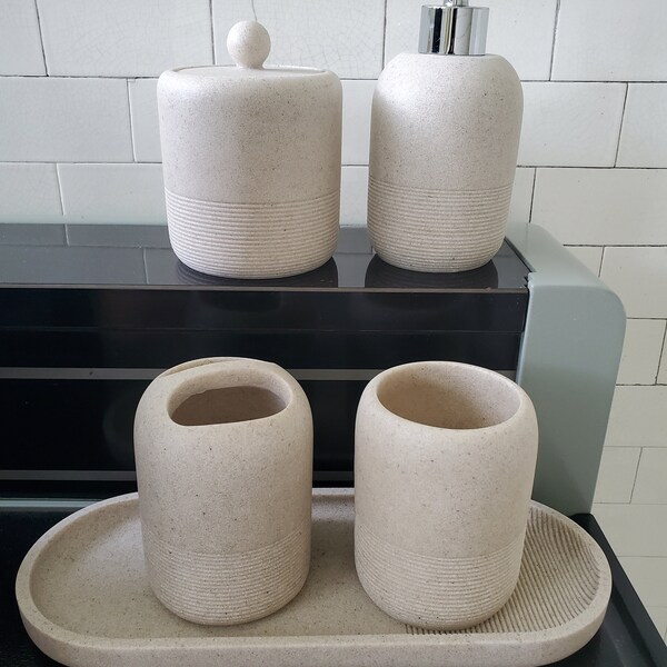 QL DESIGN Bathroom Accessory Set 4 Pcs Elegant White Look Bathroom ...