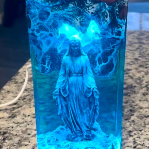 Blessed Mother Resin Wood Lamp,virgin Mary, Christian Art,christian ...