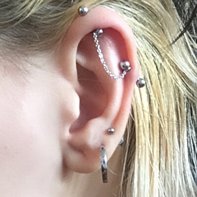 Industrial Piercing Bars With Chains, Ear Cartilage Bars With Chain m24 ...