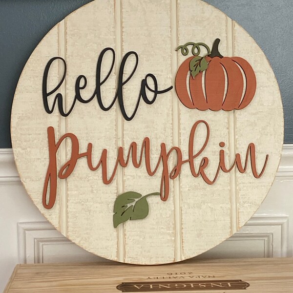 Hello Pumpkin Door Sign, Front Door Decor, Fall Door Hanger, Hello Fall ...