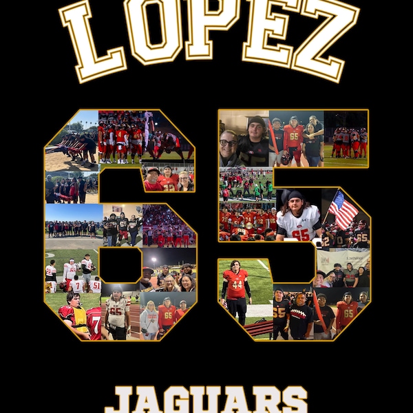 PRINTABLE Football Jersey Number Photo Collage, Coach Gift, Football ...