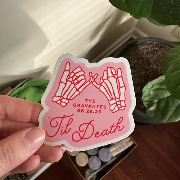 CUSTOM 'til Death Sticker, Wedding Favors, Takeaways for Gothic Themed ...