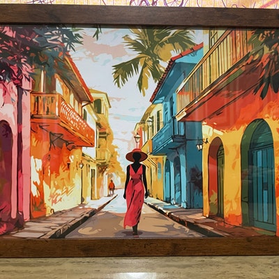 Haitian Wall Art: Serene Black Lady in Orange Amidst Haiti's ...